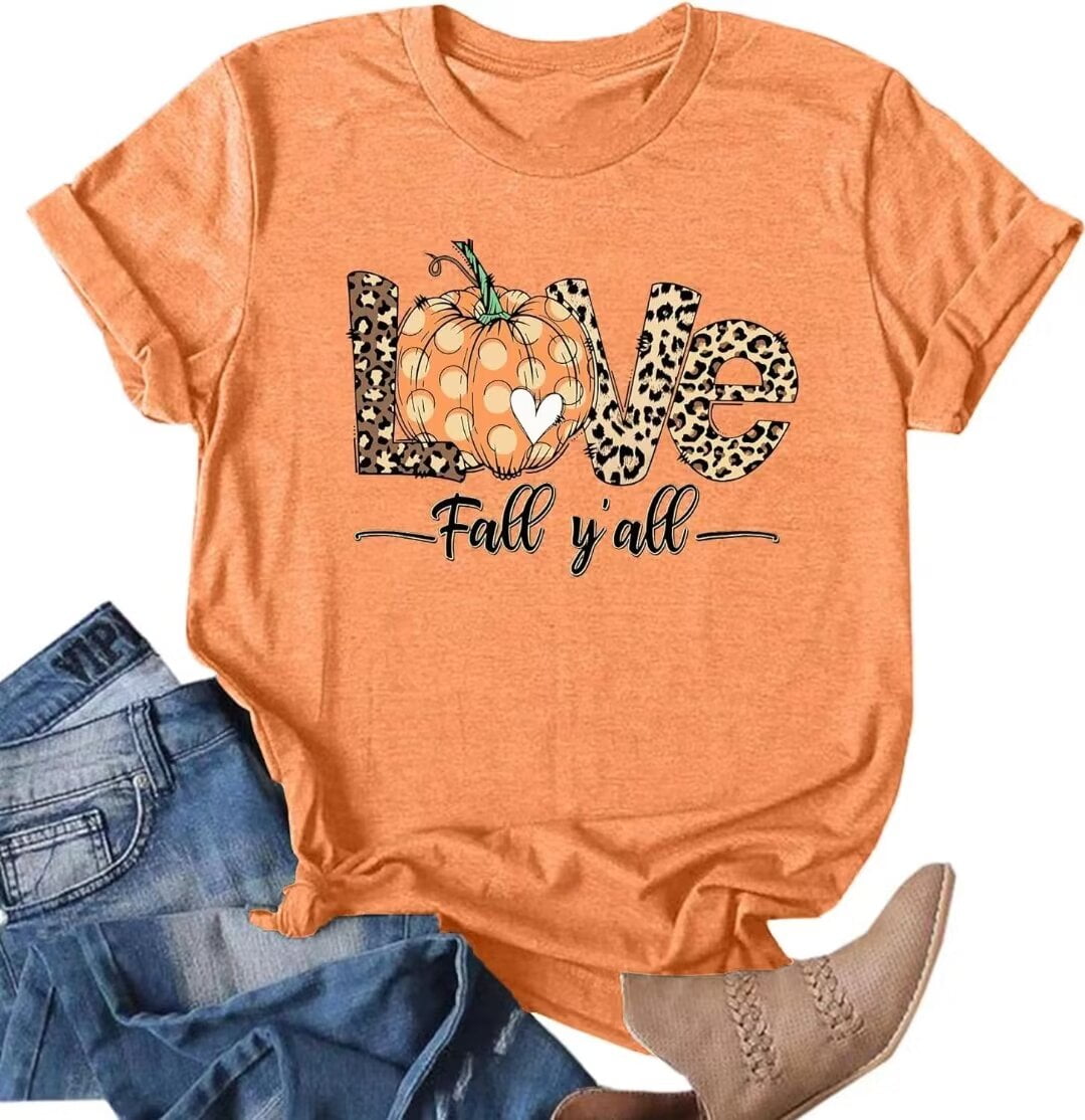 Womens Funny Short Sleeve Heart Halloween Thanksgiving Fall T-Shirts ...