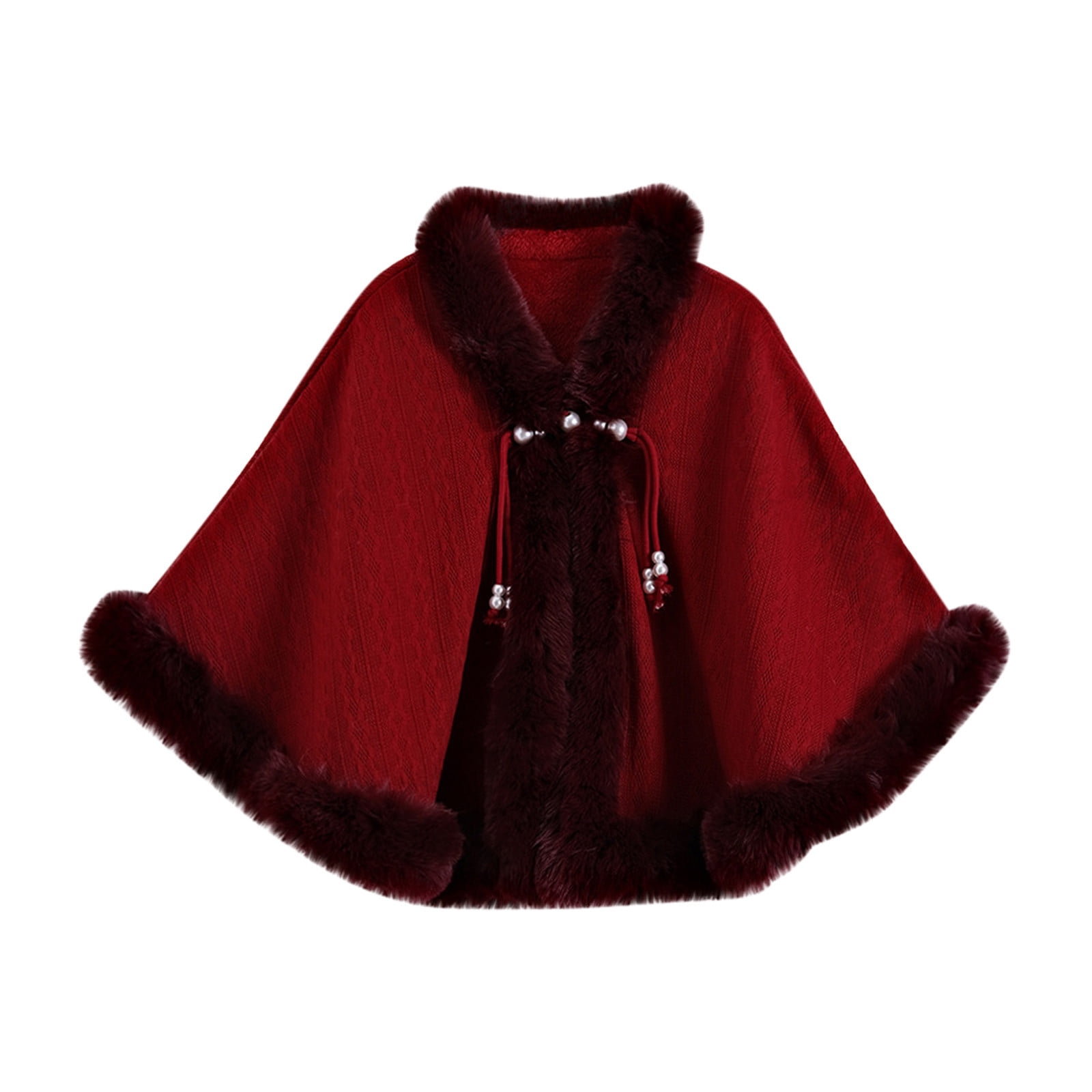 Womens Furry Poncho Faux Fur Trim Cardigan Shrugs Christmas Winter Soft ...