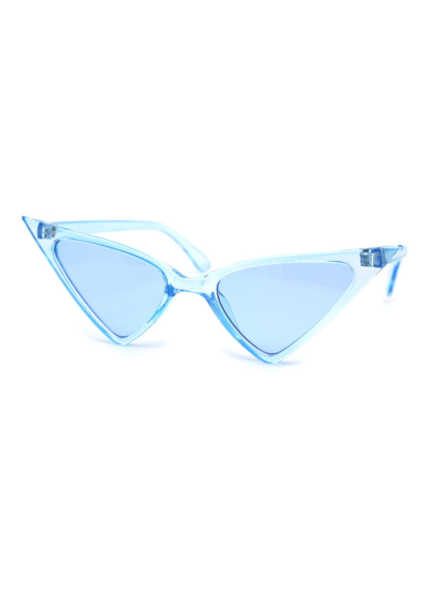 Womens Futuristic Triangular Thin Plastic 80s Cat Eye Sunglasses Blue ...
