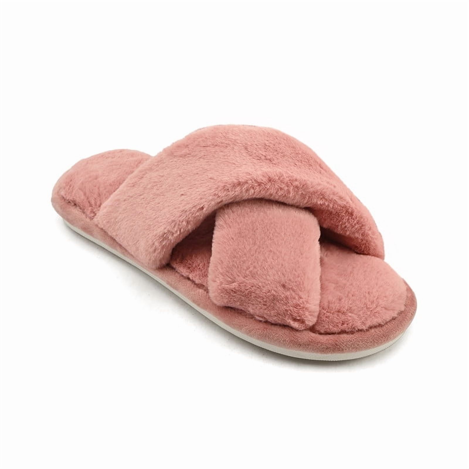 Womens Fuzzy Memory Foam Slippers Cross Band Cozy Plush Home Slippers ...