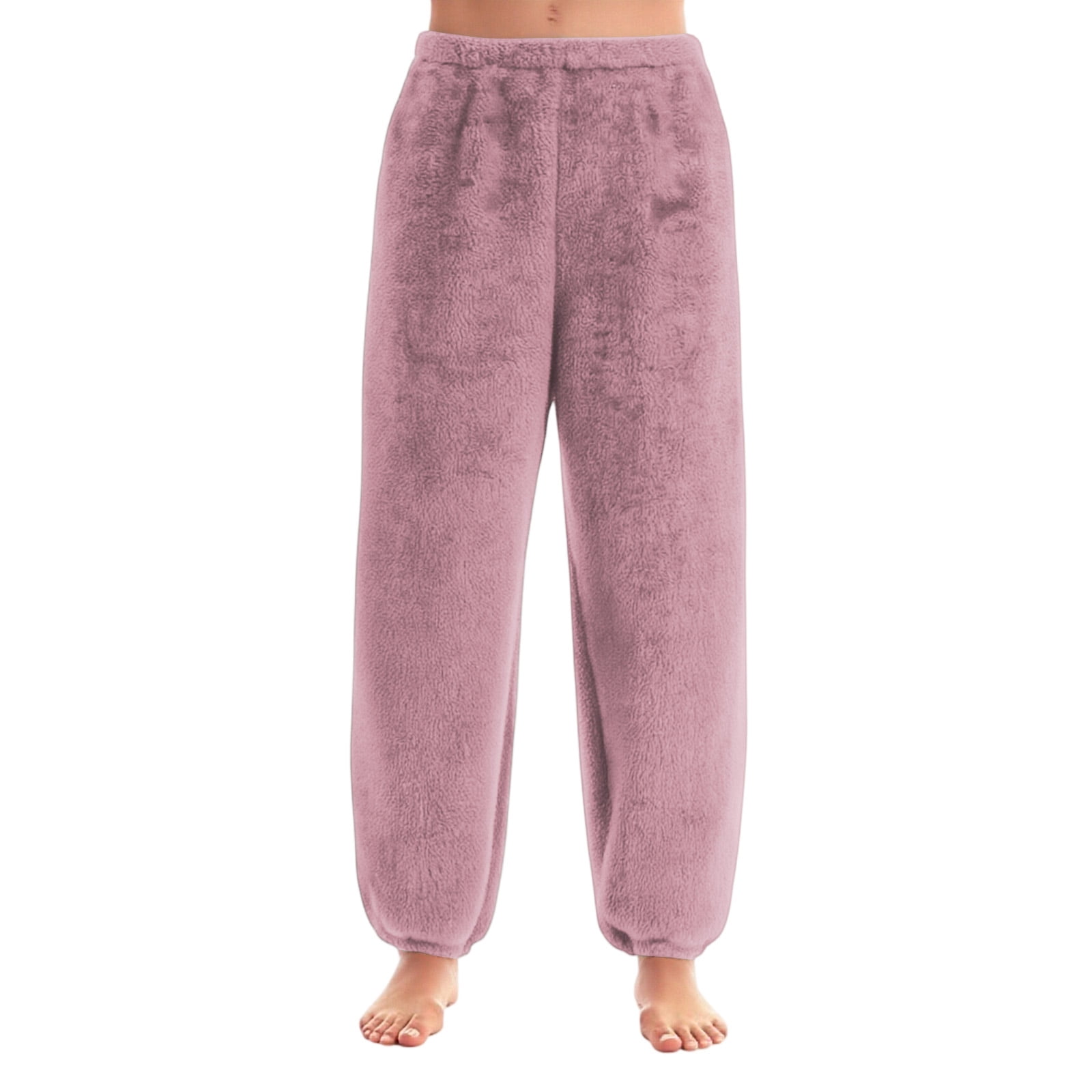 Womens Fuzzy Pajama Pants Plush Wide Leg Lounge Bottoms Elastic Waist ...