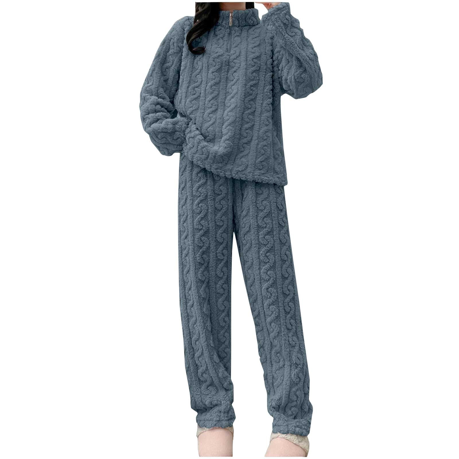 Womens Fuzzy Pajama Sets Warm Cozy Winter Sets Fleece Set Loose Comfy ...