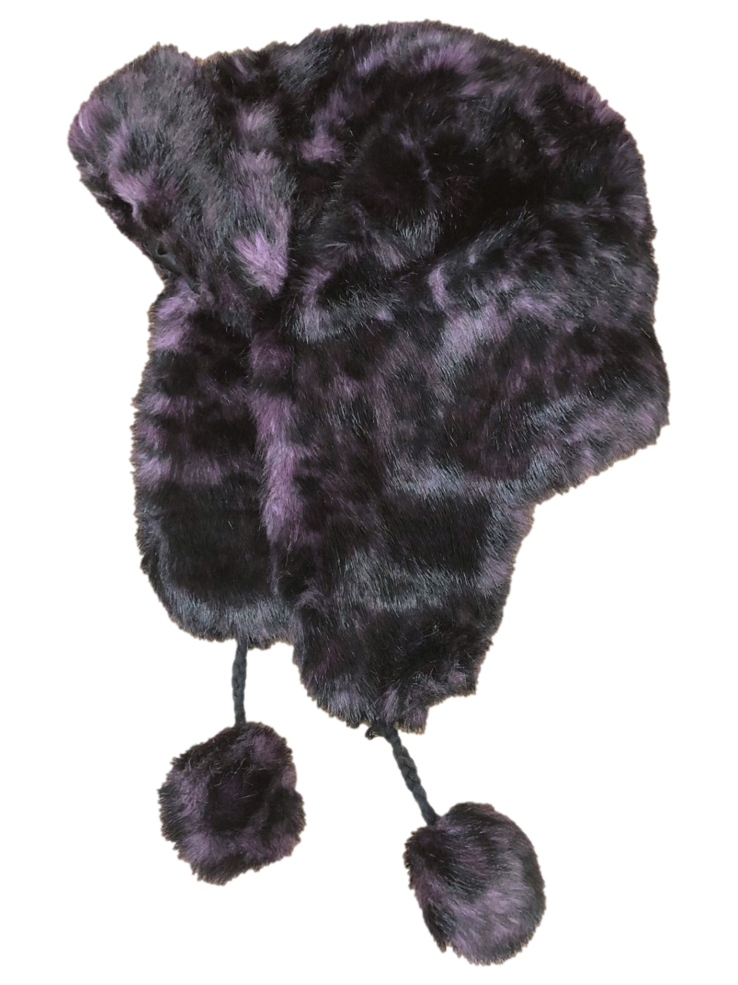 Womens Fuzzy Plush Purple Leopard Print Trapper Hat - Walmart.com