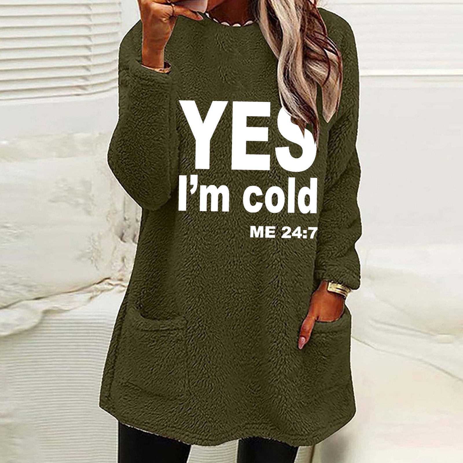 Womens Fuzzy Sherpa Fleece Sweaters Yes,I'm cold Letter Printed Casual ...