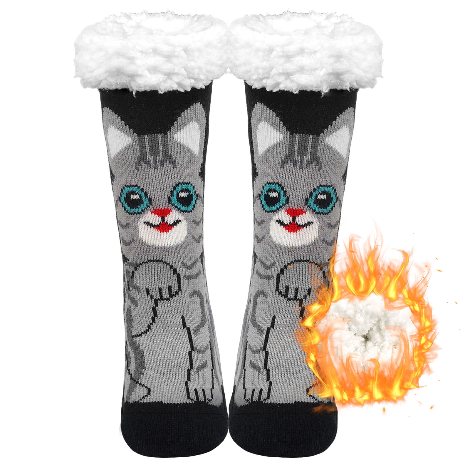 Womens Fuzzy Socks Cozy Fluffy Winter Slipper Socks with Grippers ...