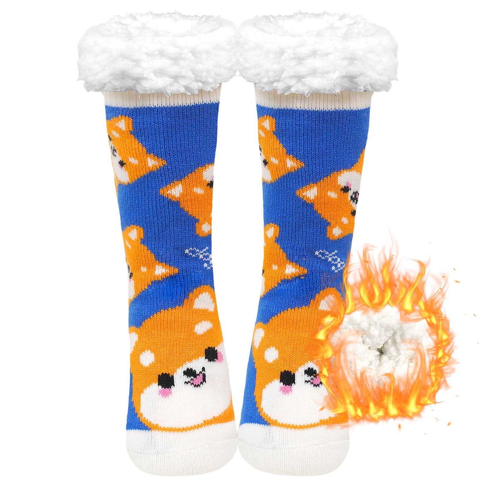 Womens Fuzzy Socks Cozy Fluffy Winter Slipper Socks with Grippers ...