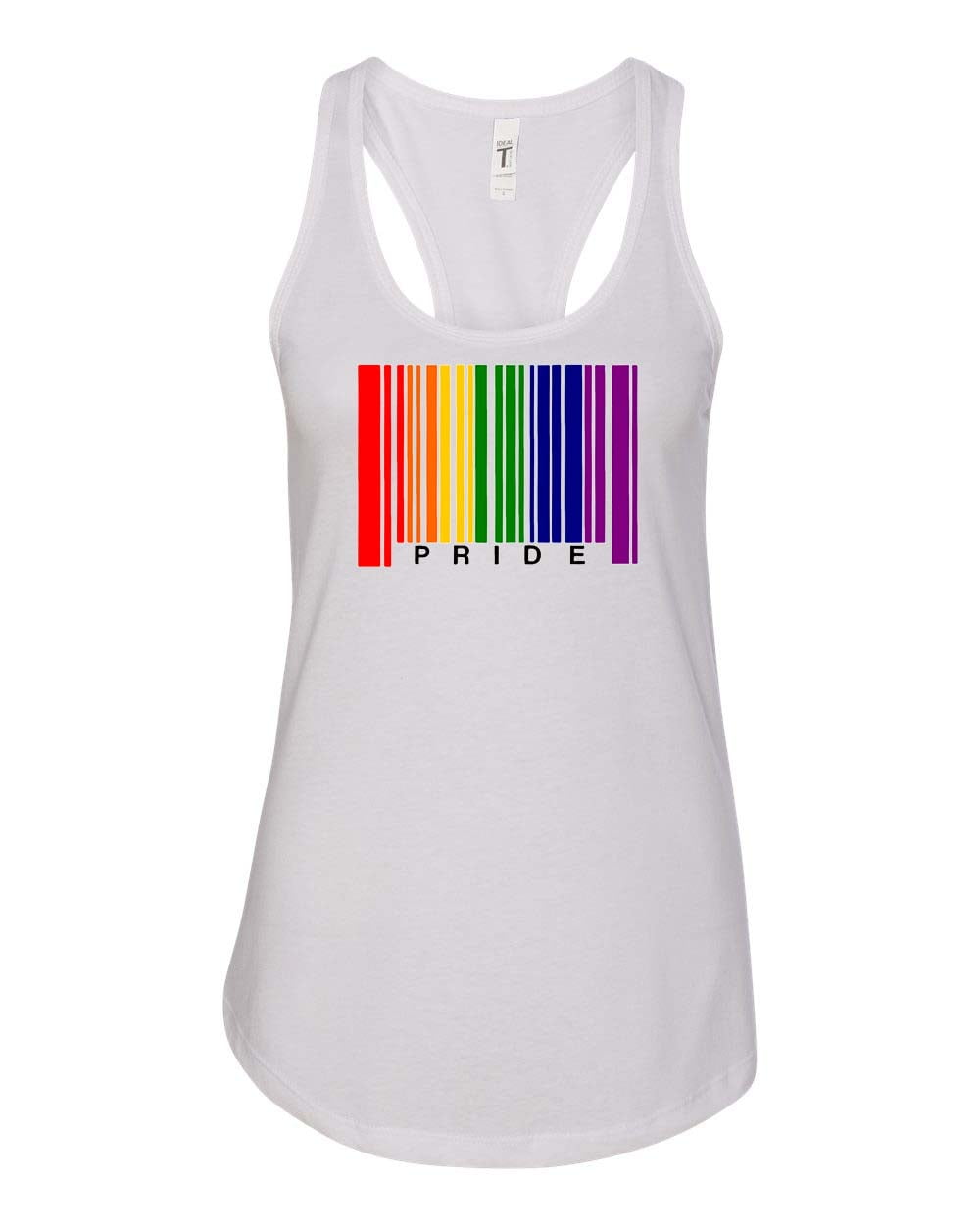Womens Gay Pride Rainbow Barcode Support Lgbtq Racerback Tank Top White Xs