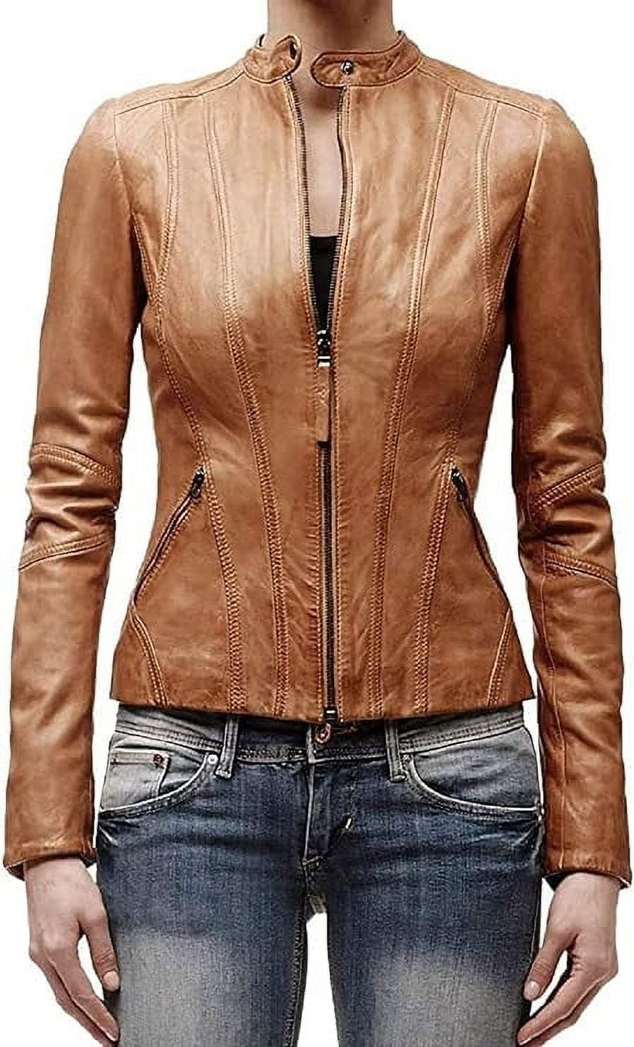 Womens Genuine Lambskin Leather Jacket Motorcycle Biker Leather Jacket ...
