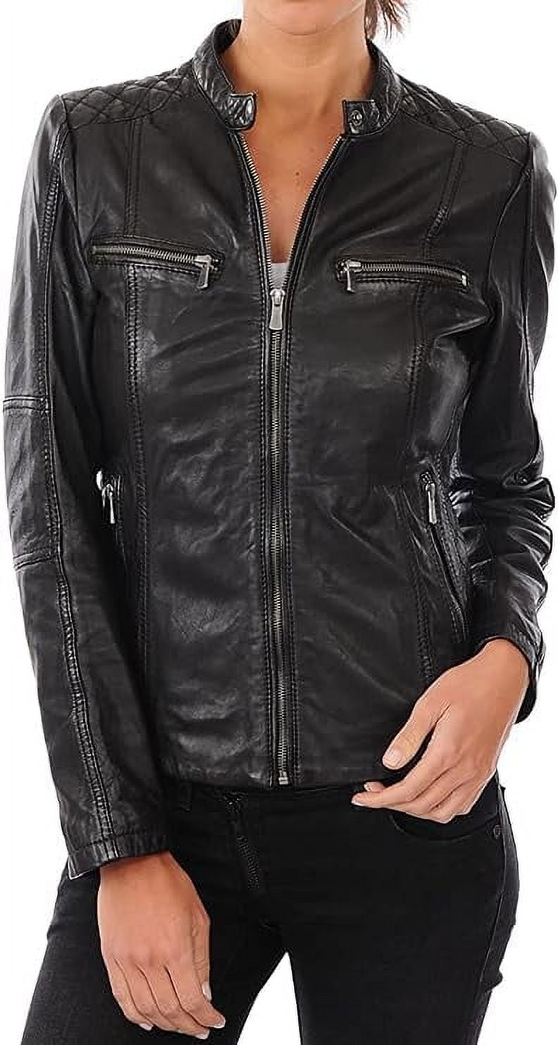 Womens Genuine Lambskin Leather Jacket Motorcycle Biker Leather Jacket W068 - Walmart.com