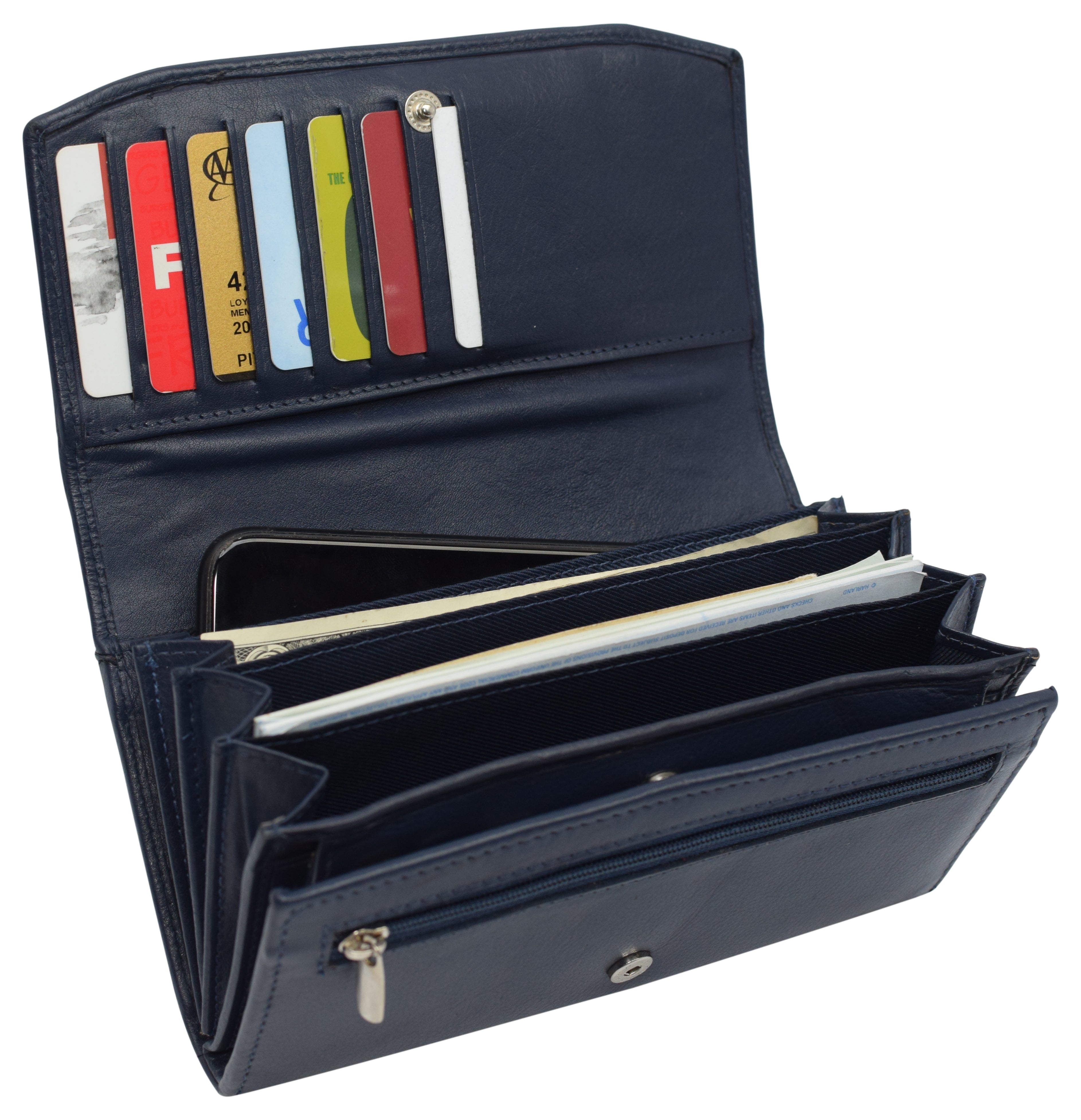 Womens Genuine Leather Wallets RFID Blocking Accordion Trifold Card ...