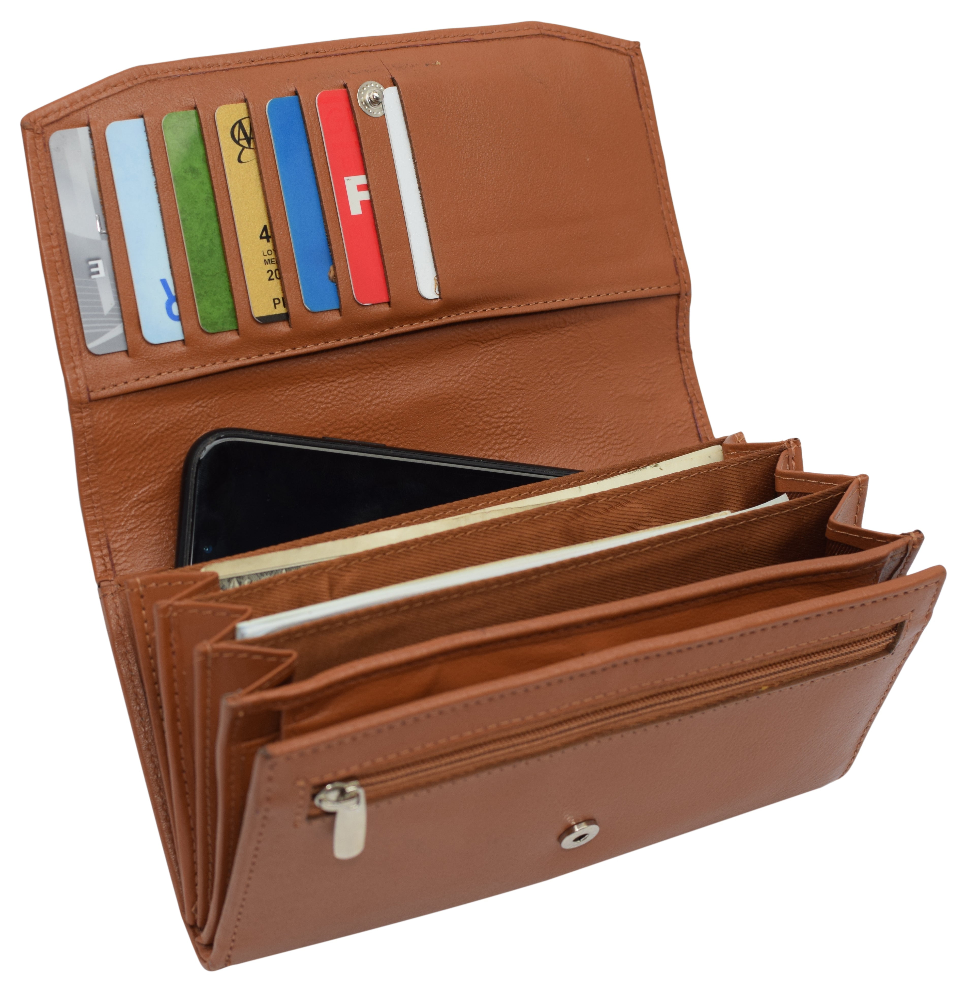 Womens Genuine Leather Wallets RFID Blocking Accordion Trifold Card ...