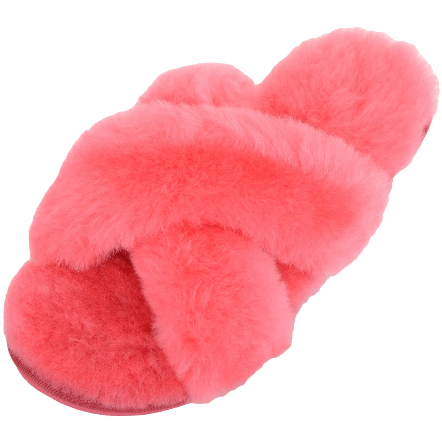 Womens Genuine Thick Sheepskin Open Back Peep Toe Cross Over Slipper ...