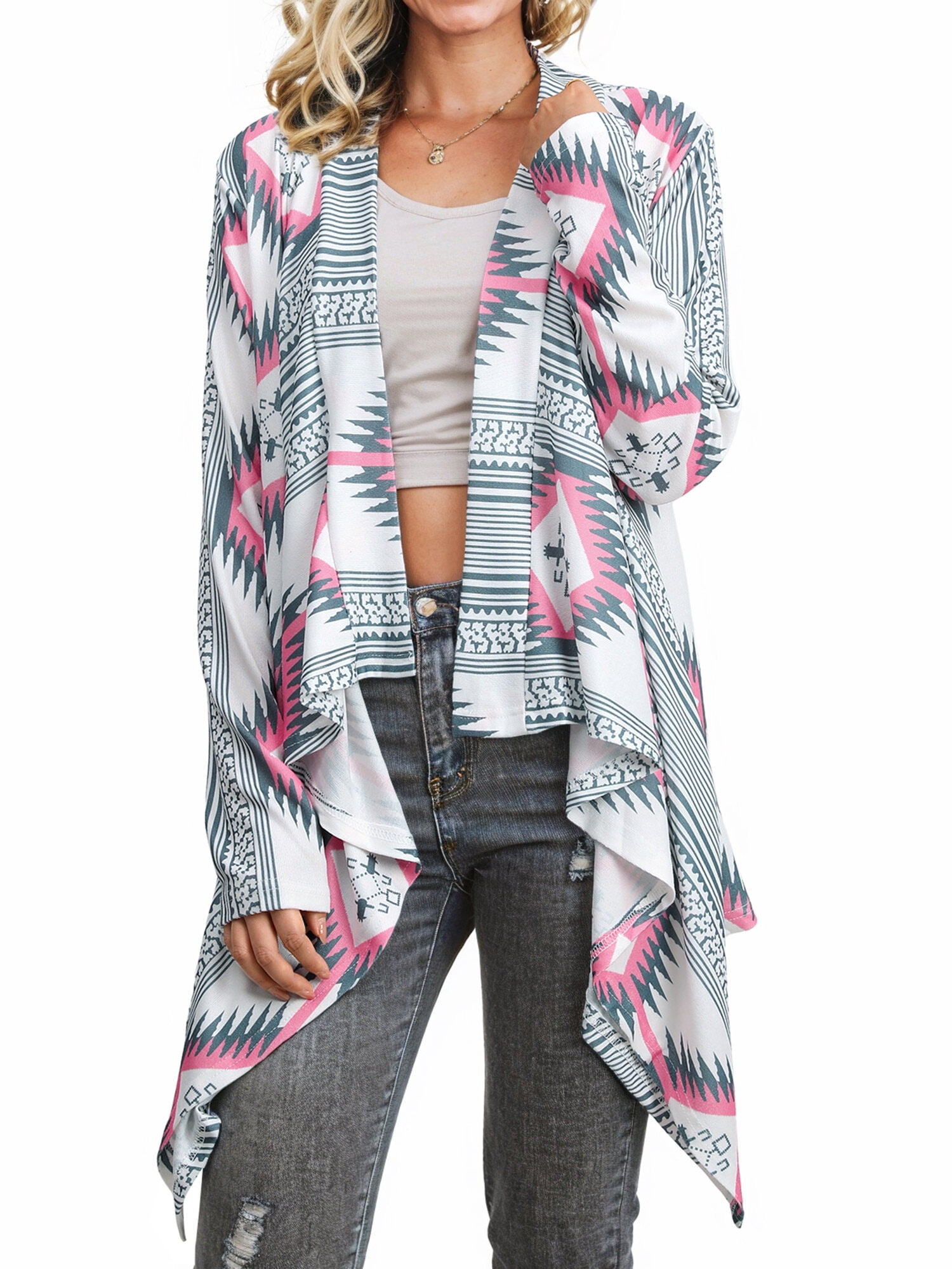 Womens Geometric Casual Cotton Blended Cape Cloak Cardigan Coat ...