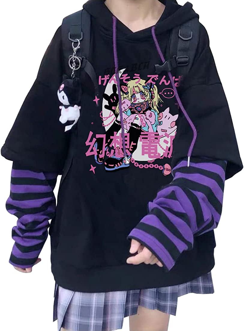 Womens Girls Japanese Style Hoodie Cute Pattern Print Sweatshirt ...