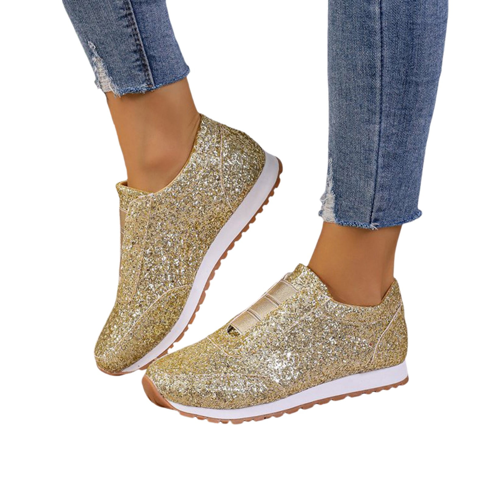 Womens Glitter Sneakers Low Top Fashion Sparkle Sequin Sneakers Non ...