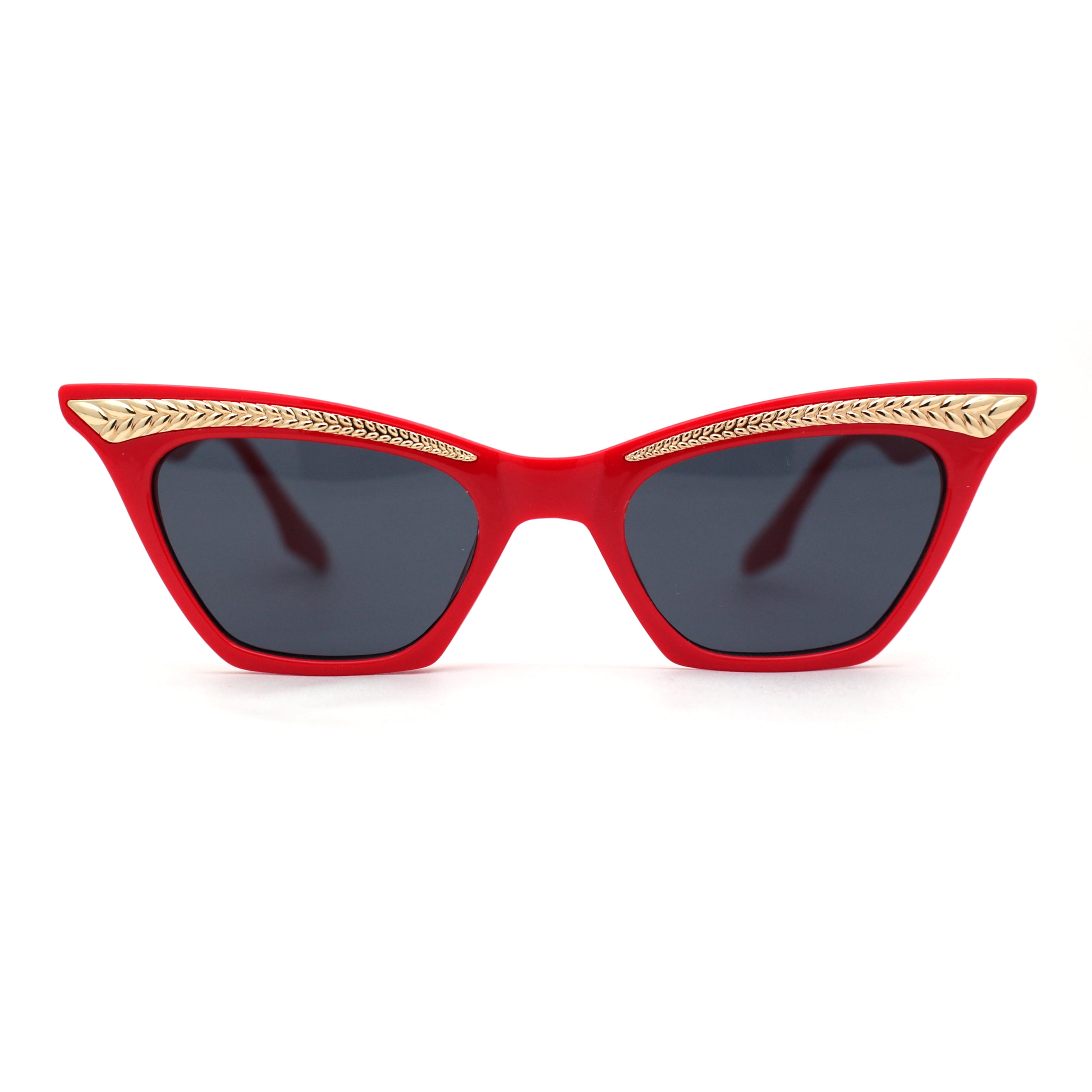 Womens Gold Metal Eyebrow Square Cat Eye Horn Rim Sunglasses Red Black ...