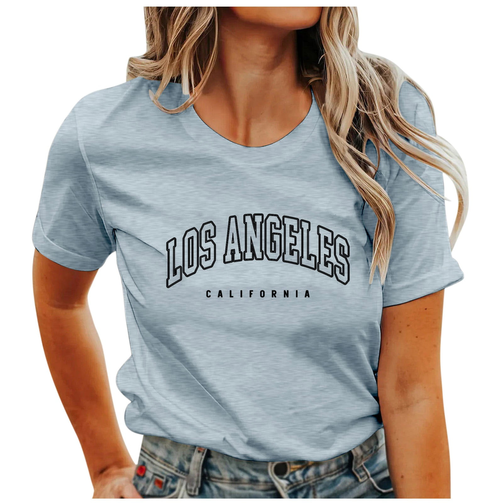 Womens Graphic Tees Los Angeles Print Short-Sleeve Round Neck Tshirts Fashion Tee Shirts ...