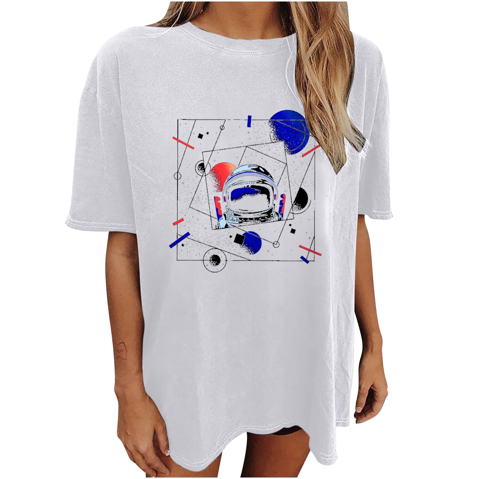 Womens Graphic Tees Space Astronaut Funny Novelty T Shirt Oversized Junior Tshirt Retro Loose ...