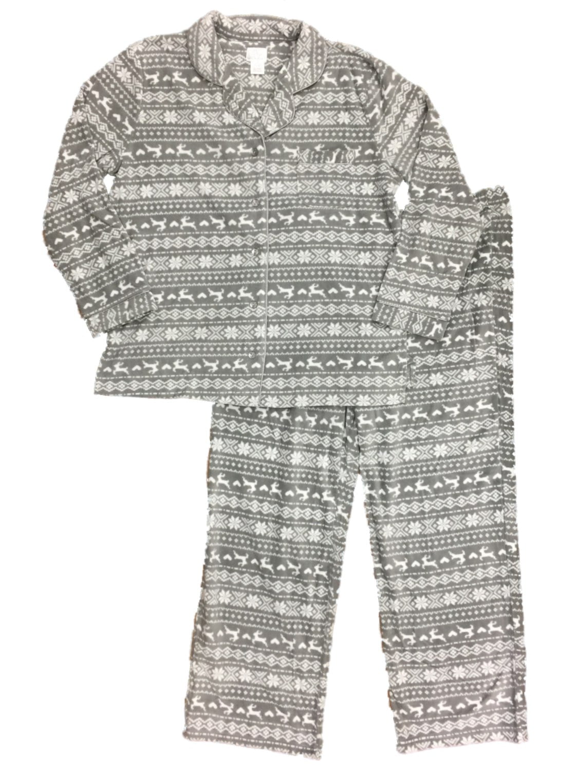 Womens Gray Fleece Nordic Snowflake Print Reindeer Pajamas Holiday ...