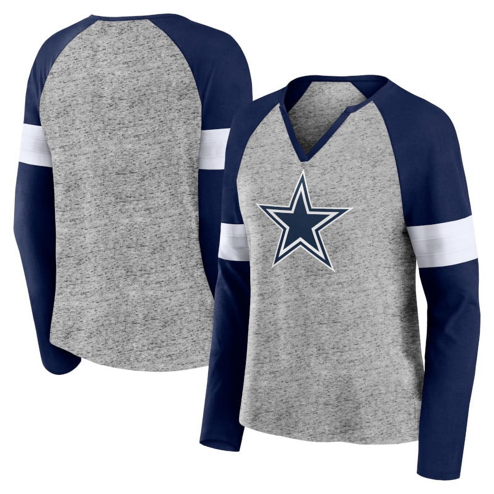 Womens Gry/Tm Color Long Sleeve Cotton Vee Tee Primary Logo - Walmart.com
