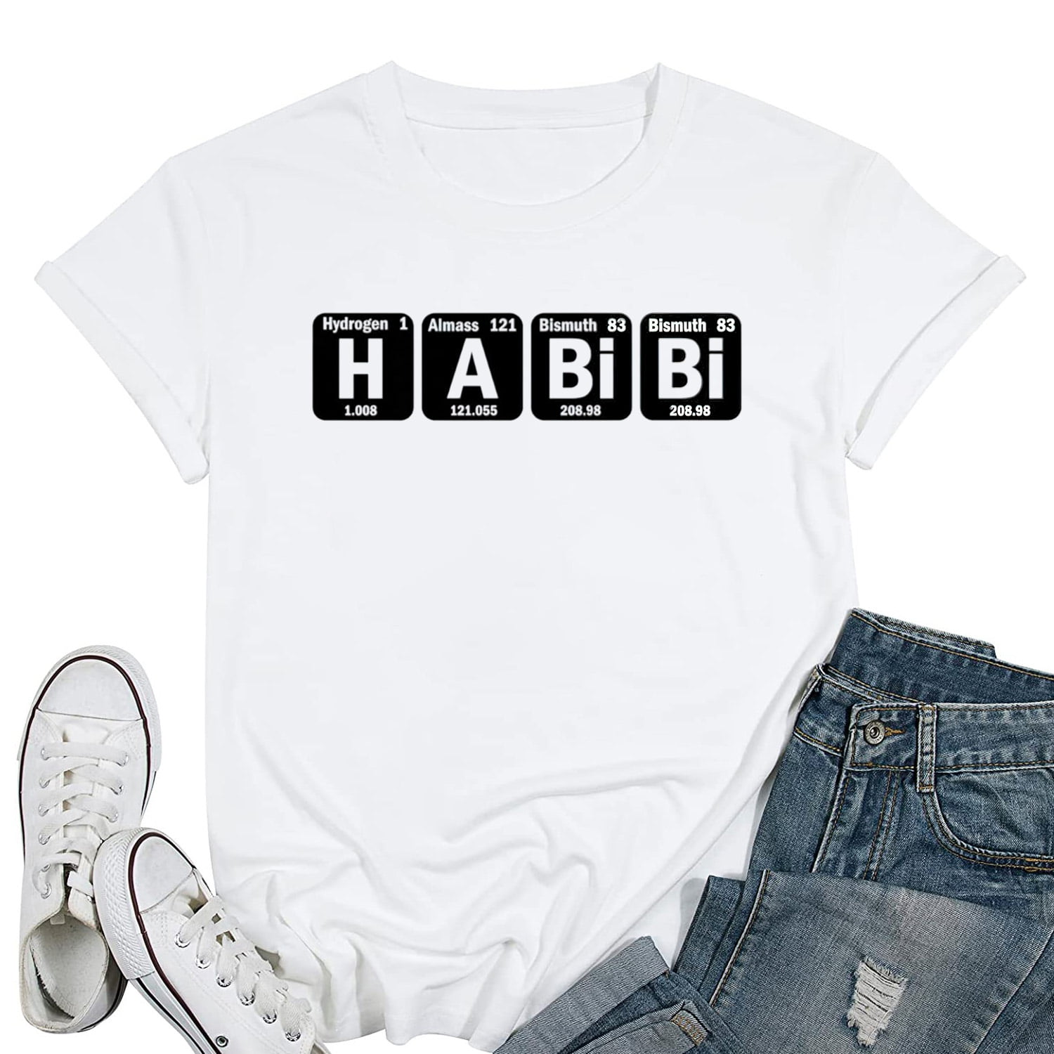 Womens Habibi Arabic Lebanese Word Periodic Table T-Shirt White Small ...