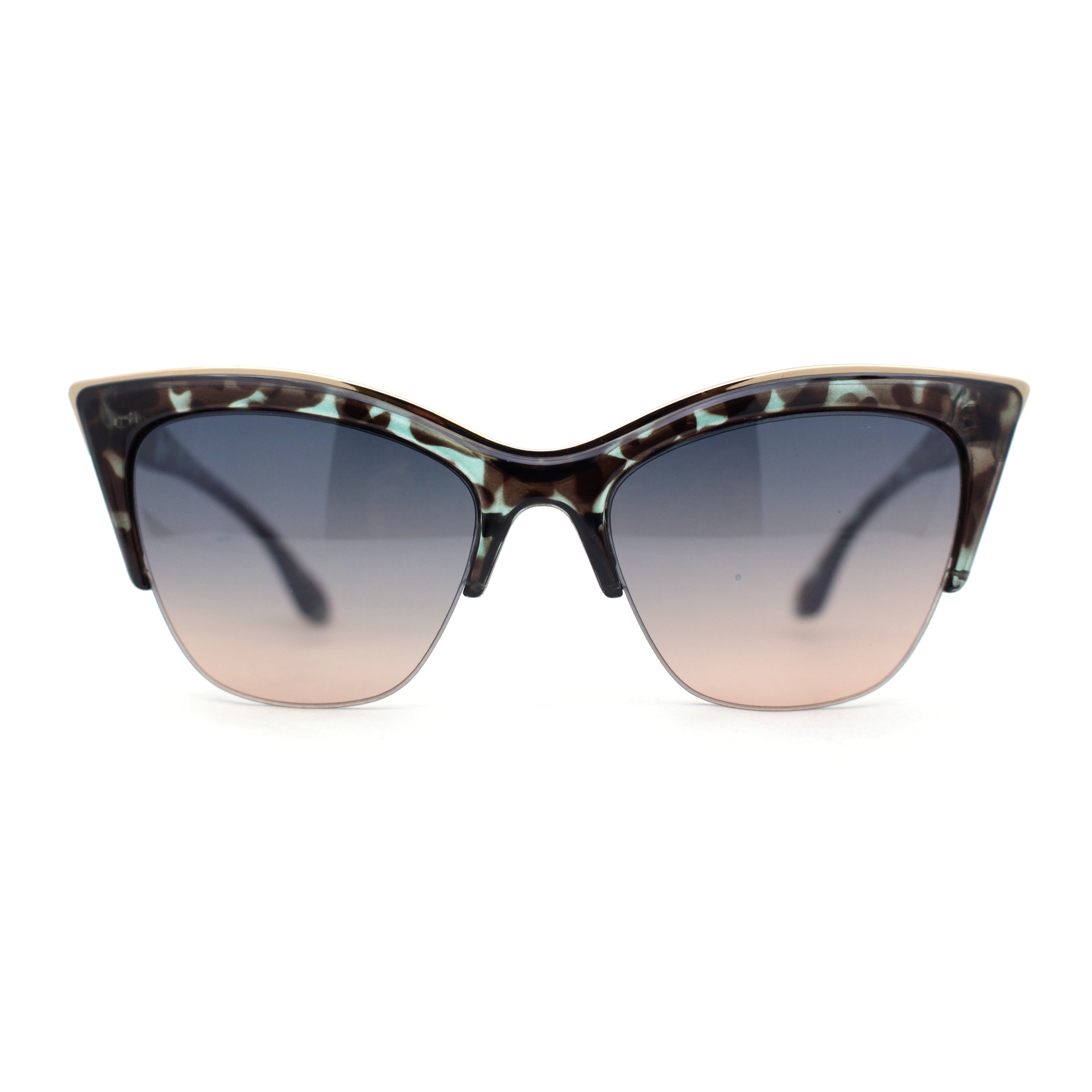 Womens Half Rim Elegant Metal Brow Designer Cat Eye Sunglasses Green ...