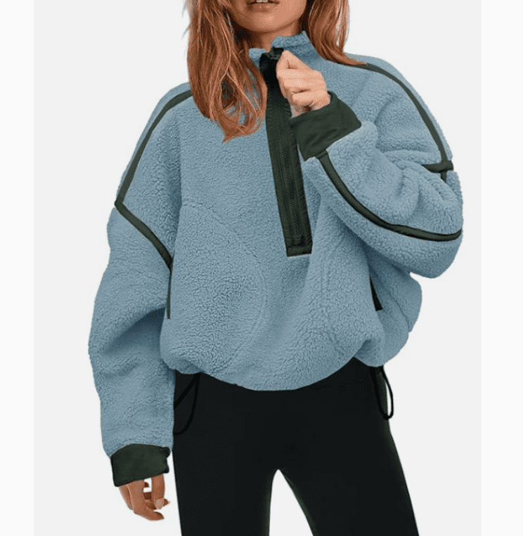 Womens Half Zip Sherpa Fleece Pullover Soft Oversized Sweatshirt with ...