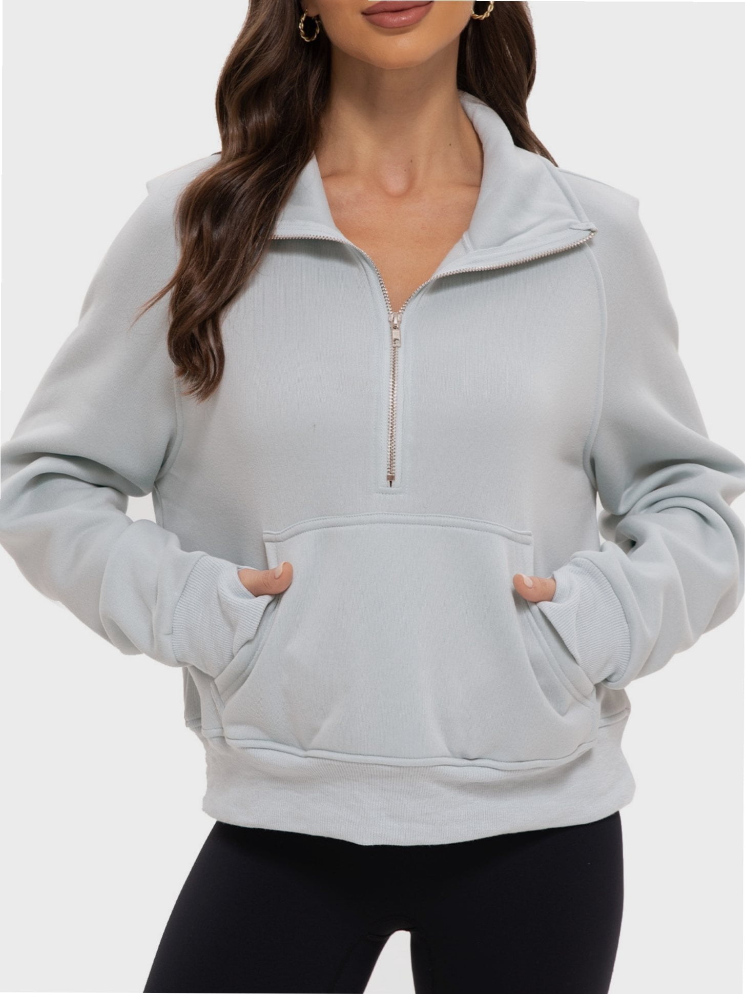 Womens Half Zip Sweatshirts Cropped Long Sleeve Hoodies Oversized ...