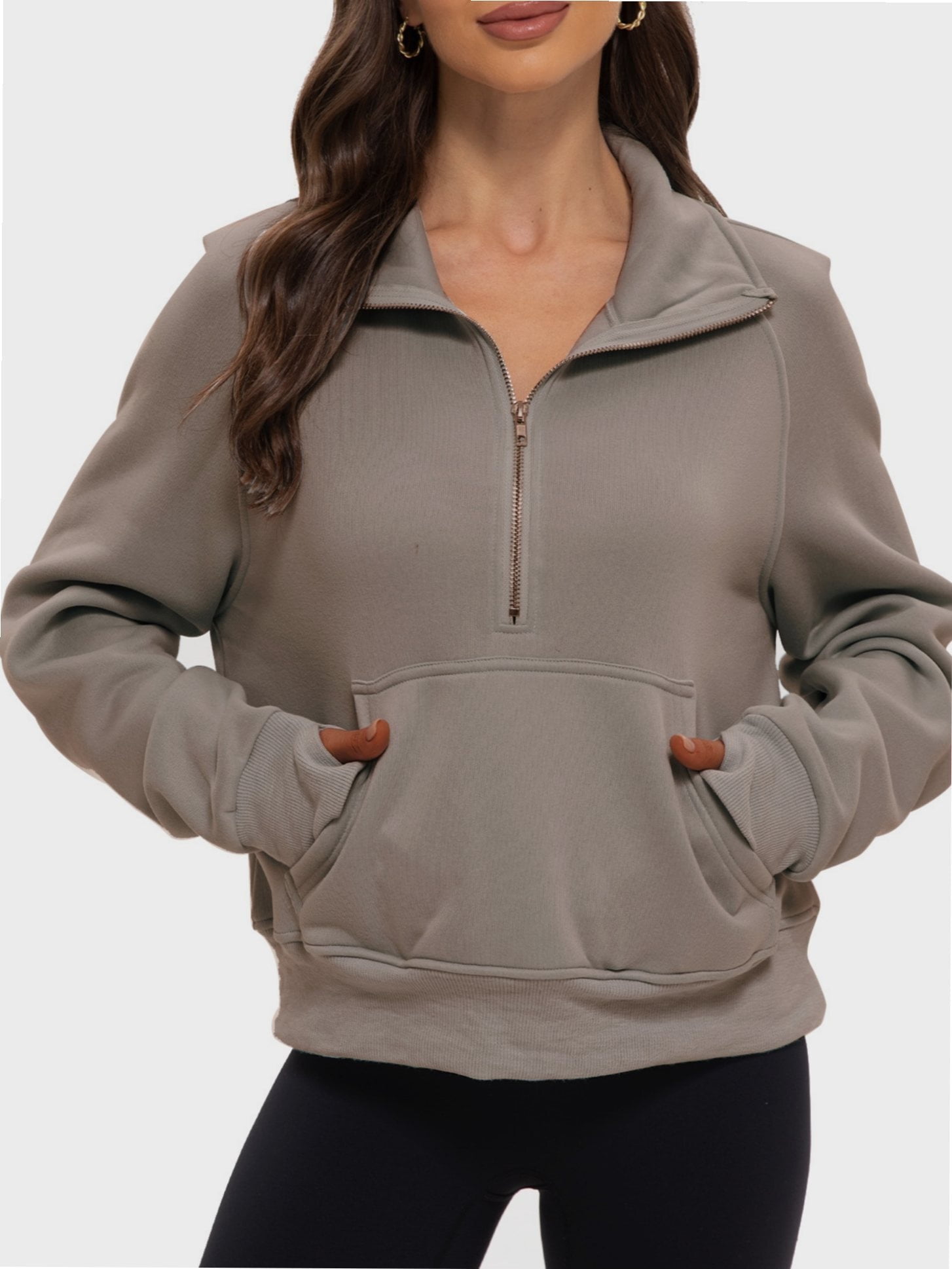 Womens Half Zip Sweatshirts Cropped Long Sleeve Hoodies Oversized ...