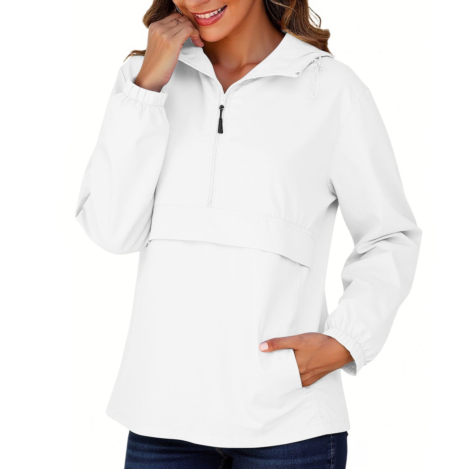 Womens Half Zip Waterproof Raincoat Lightweight Rain Jacket, Running ...