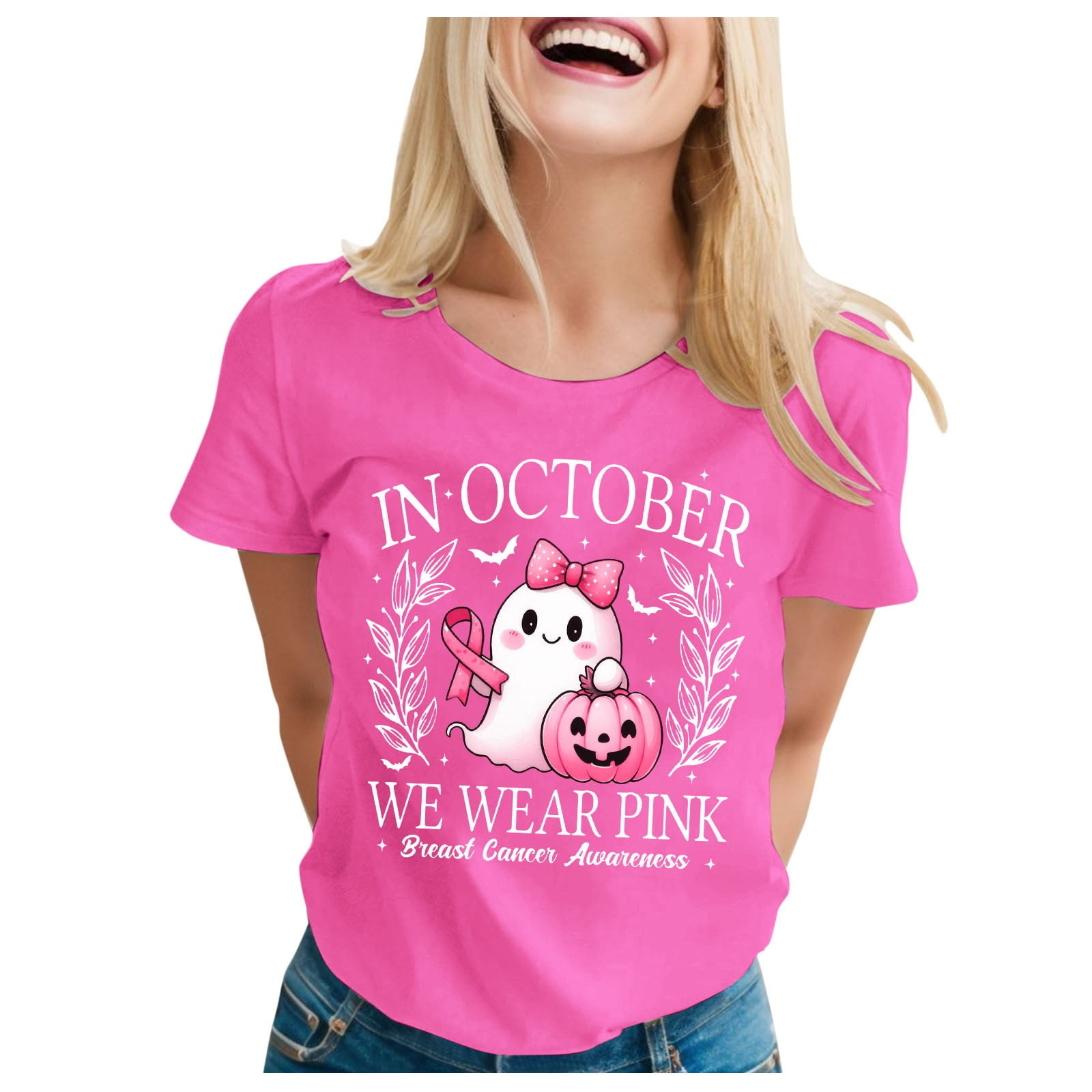 Womens Halloween Cancer T Shirts Cute Pink Ribbon Ghost Graphic ...