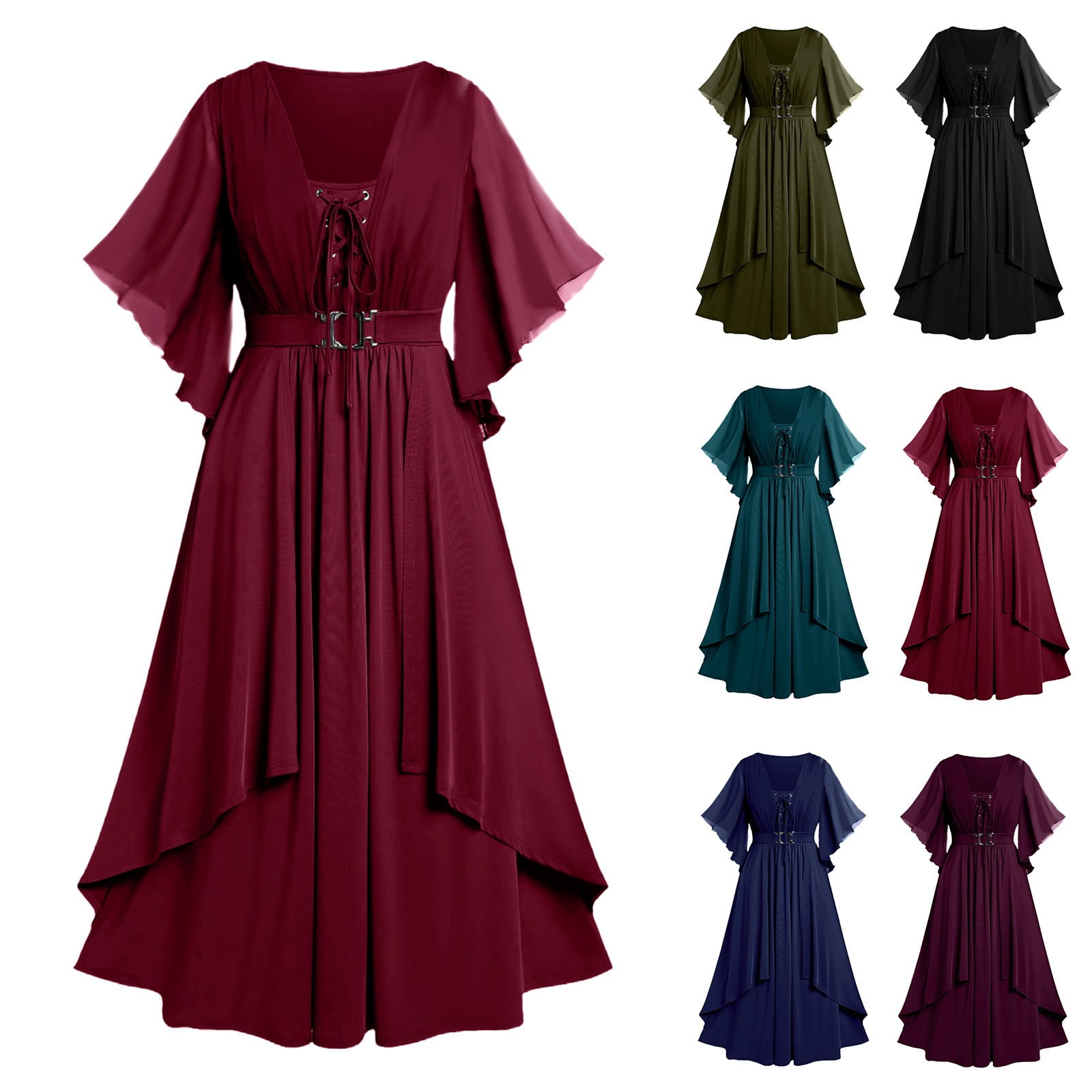 Womens Halloween Medieval Renaissance Dress Gothic Steampunk Irish Over Dress Ball Gown Flare ...