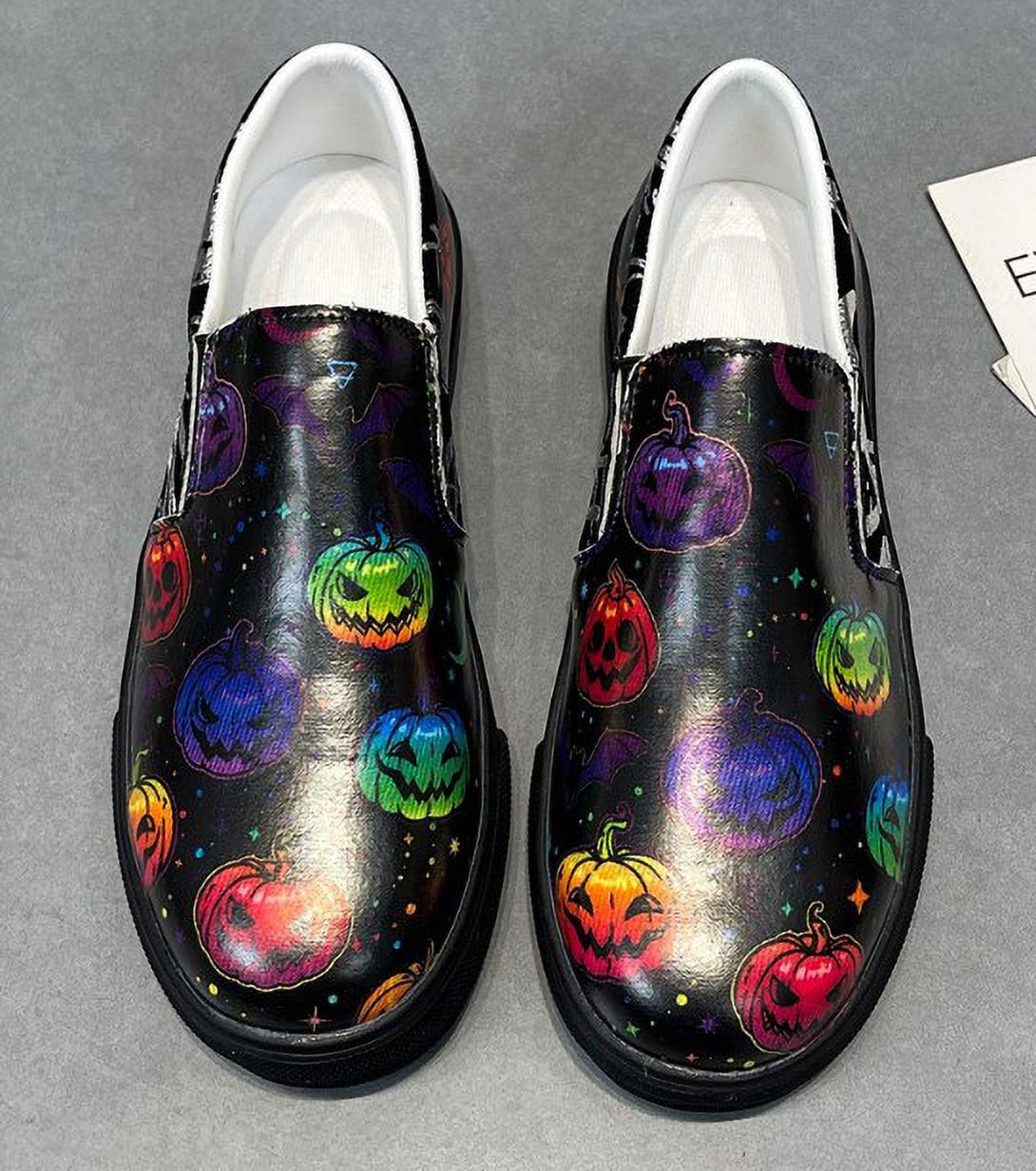 Womens Halloween Skulls Print Canvas Shoes for Pumpkin print footboard ...