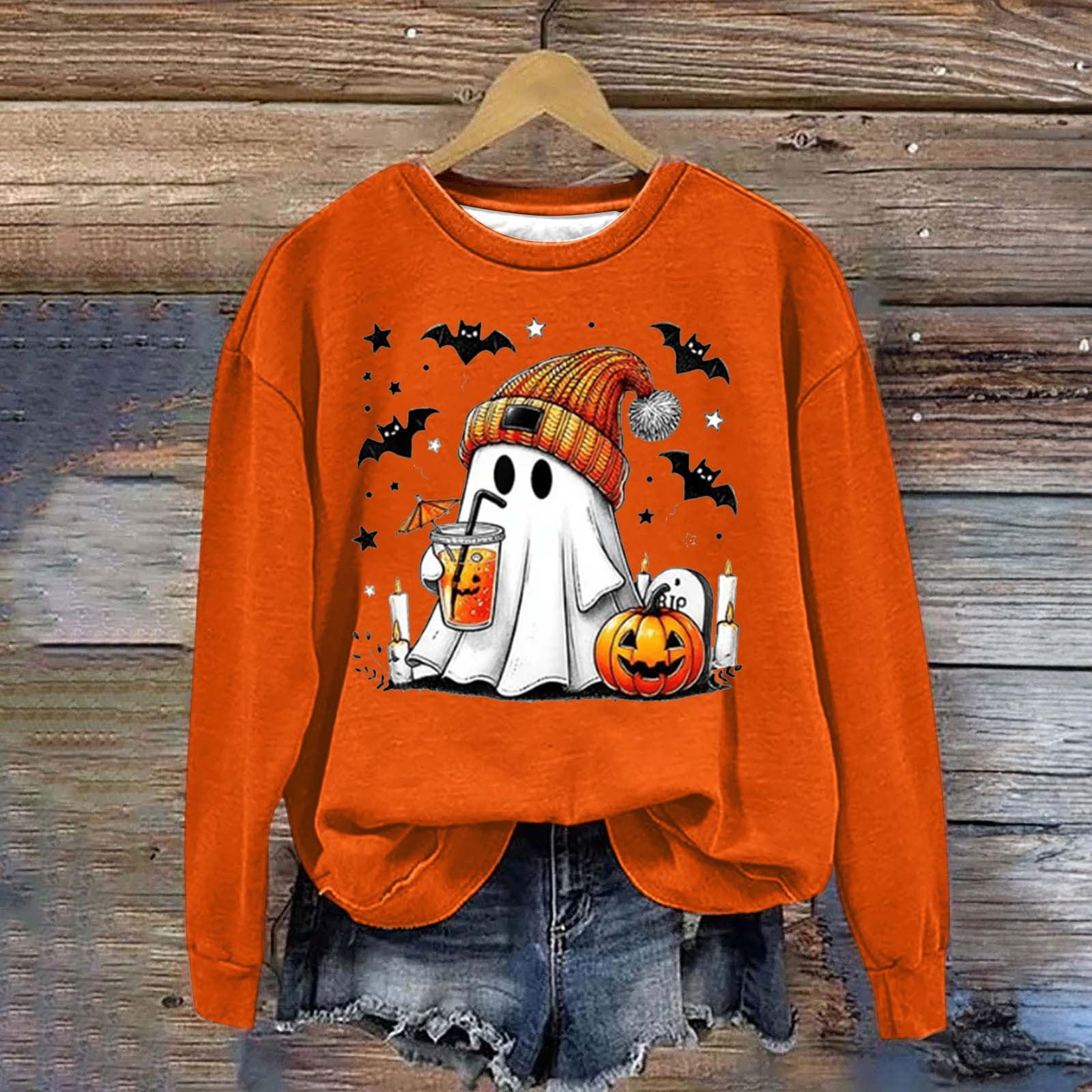Womens Halloween Sweatshirt,Halloween Spooky Pullover Oversized Tops ...