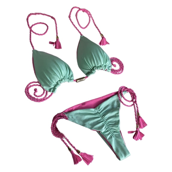 Womens Halter-Side String Bikini Set Swimsuit Cheeky-Swimwear Two ...