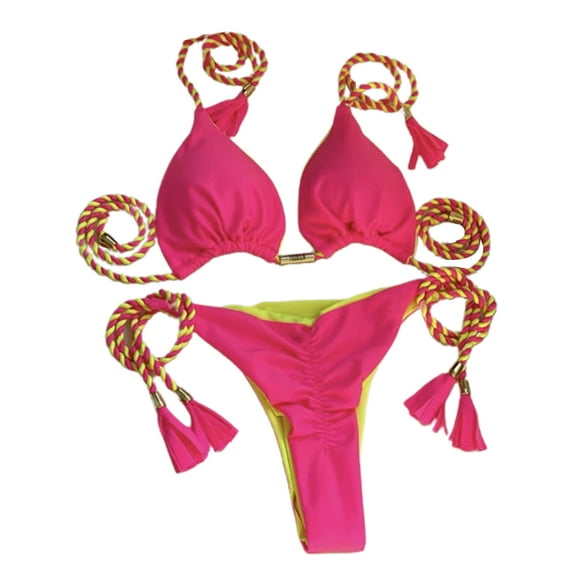 Womens Halter-Side String Bikini Set Swimsuit Cheeky-Swimwear Two ...