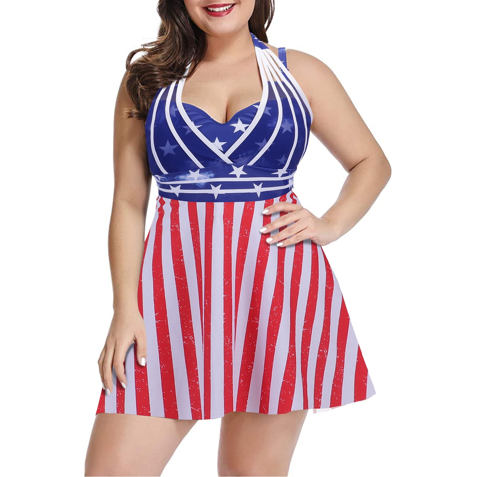 KAWELL Womens Plus Size Halter Swimdress, Tankini Set Two Piece ...