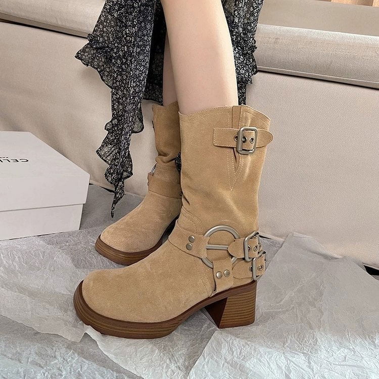 Womens Harness Pull On Square Toe Boots, Suede Cowboy Boots - Walmart.com