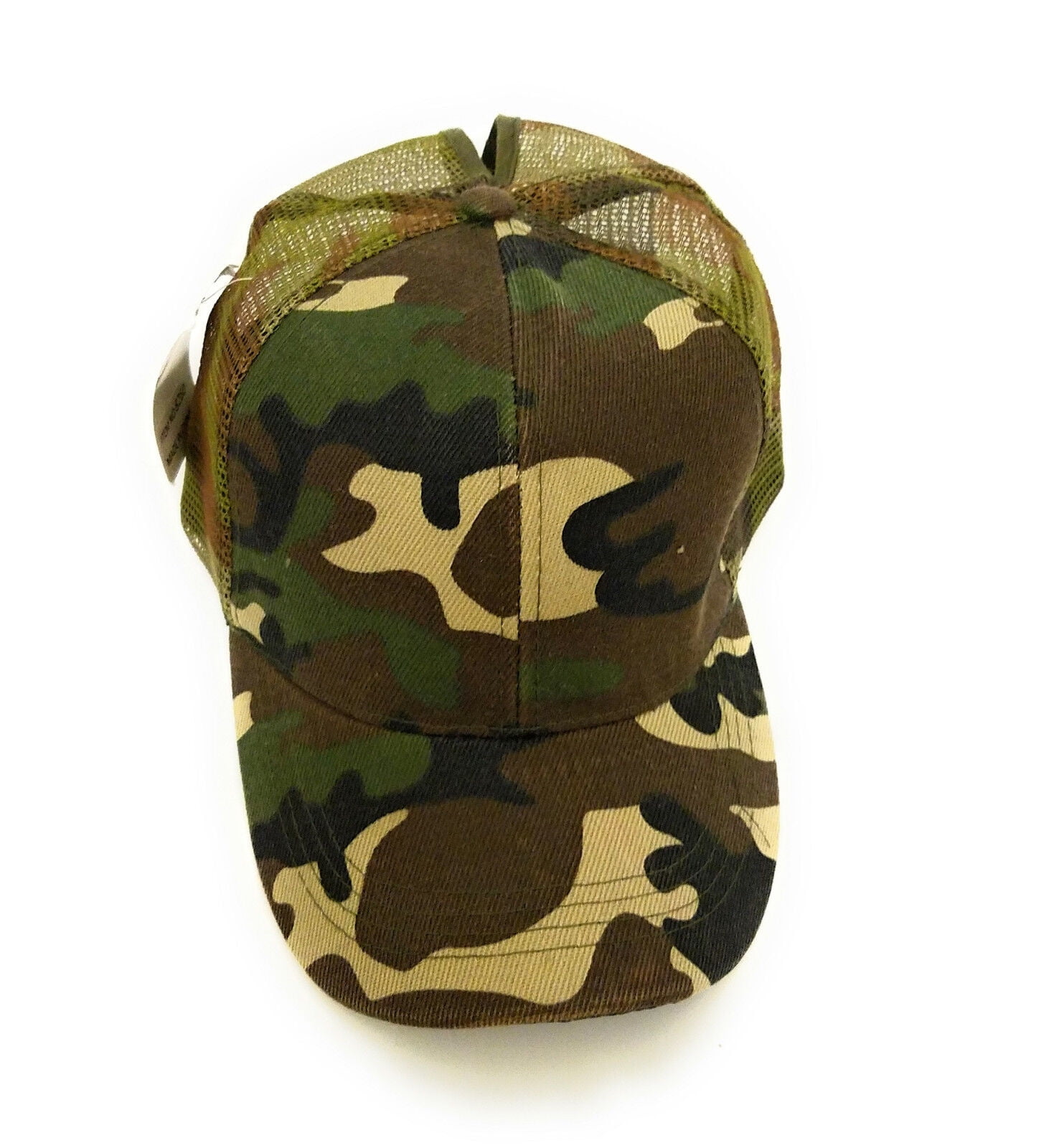 Womens Hat Adjustable Army Camo High Ponytail Bun Mesh Vented Trucker ...