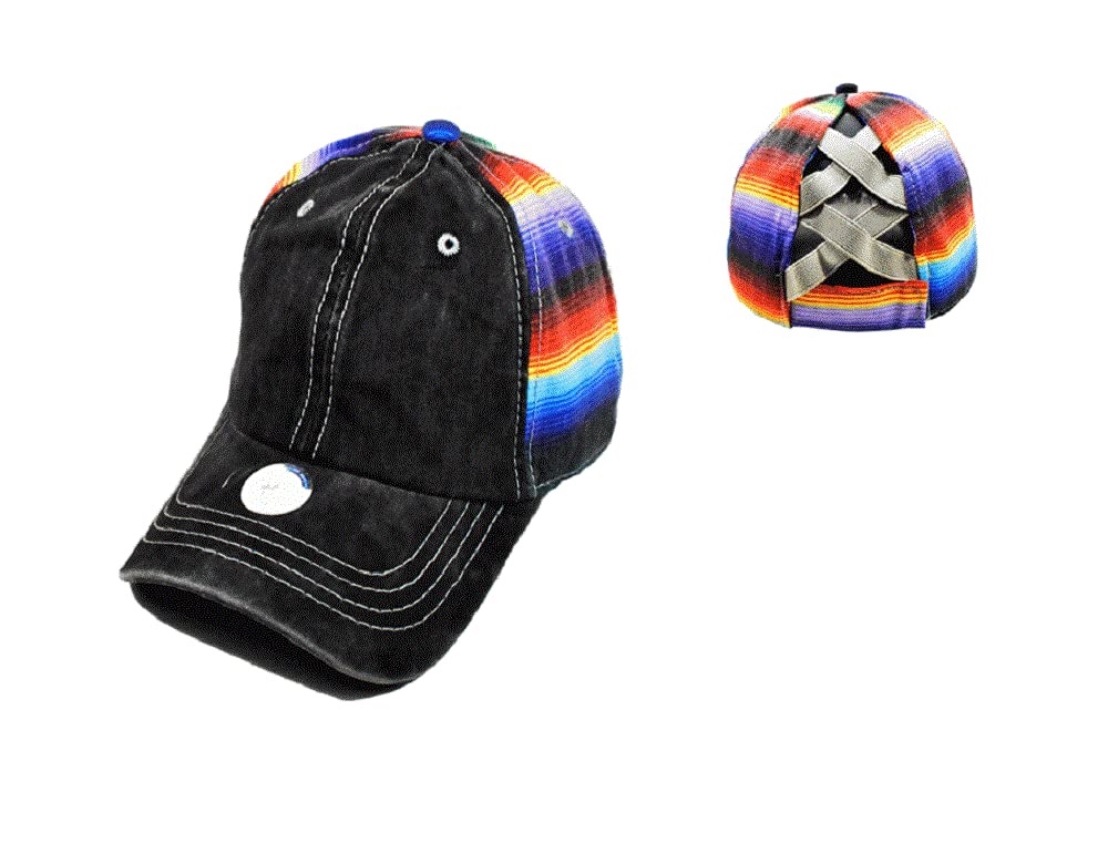 Womens Hat Adjustable Serape Criss Cross Ponytail Aztec Messy High Bun ...