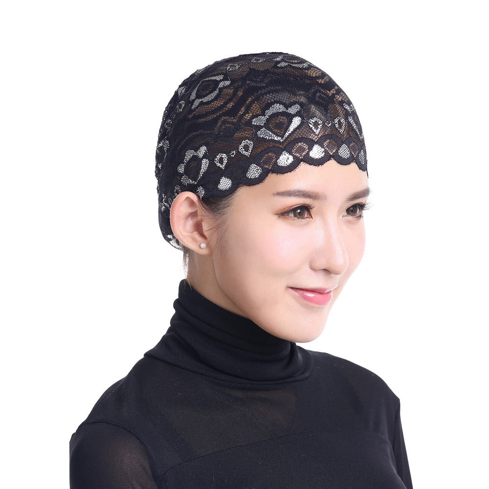 Womens Hats Stretch Lace Turban Chemo Caps Hair Loss Head Scarf Wrap ...
