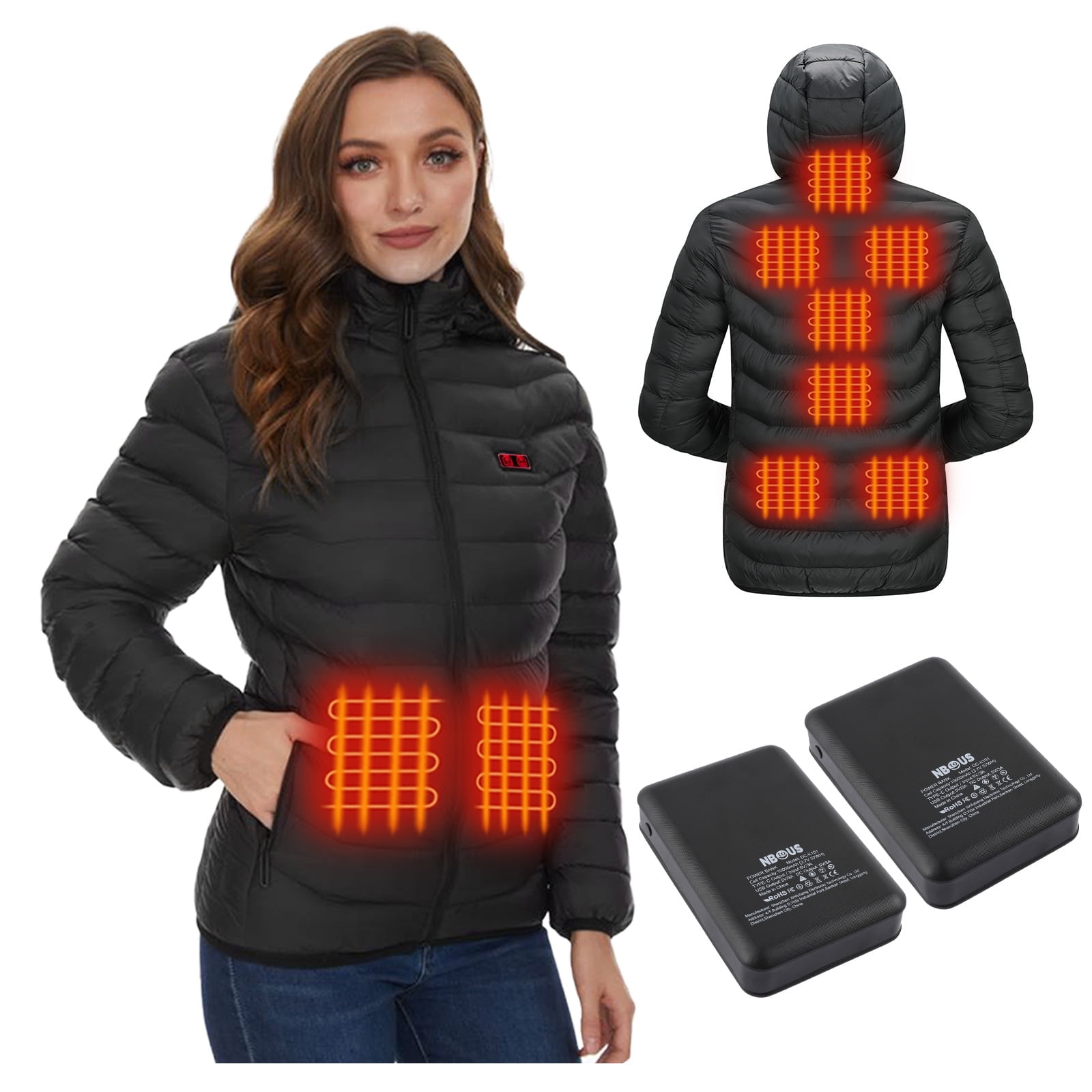 Womens Heated Jacket with 2pcs 10000mAh Power Bank,9 Heat Zones for ...