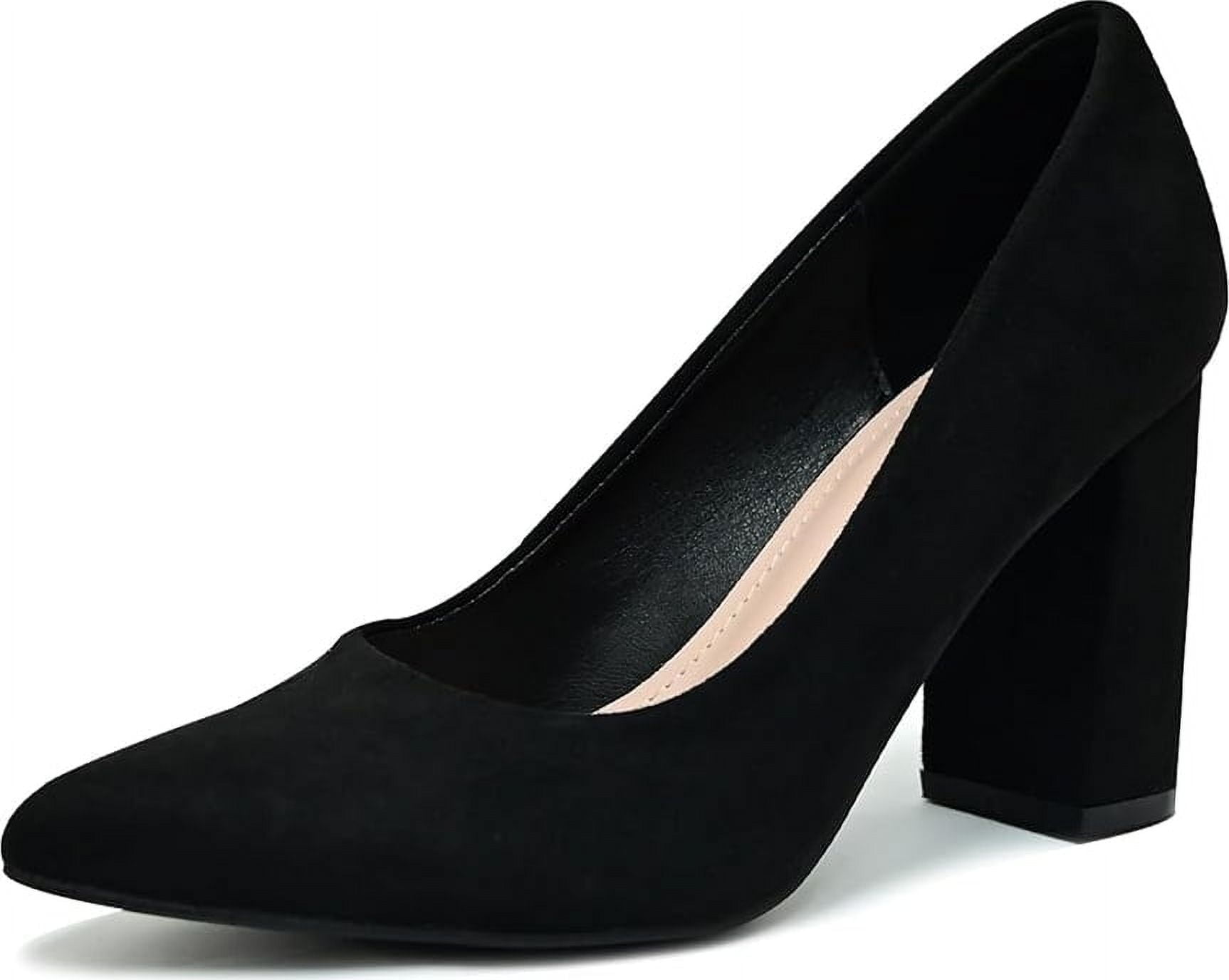 Womens Heeled Pump Classic Pointed Toe Chunky High Heels Work Shoes ...