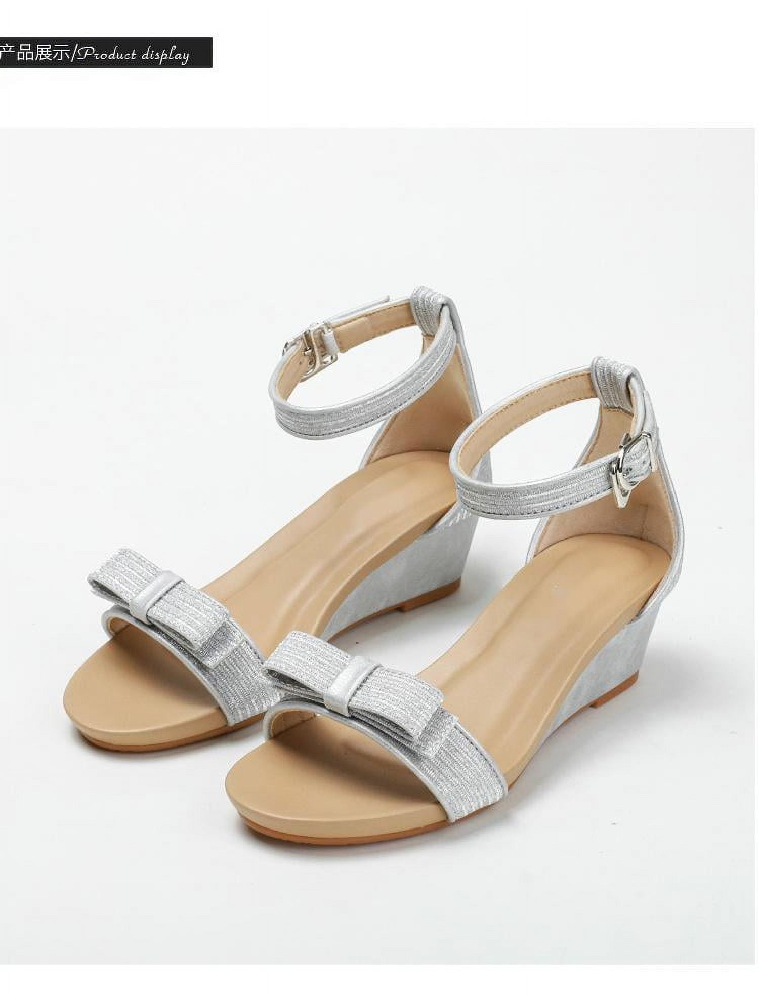 Womens Heeled Sandals Bow Ankle Strap Open Toe Chunky Heels Sandals