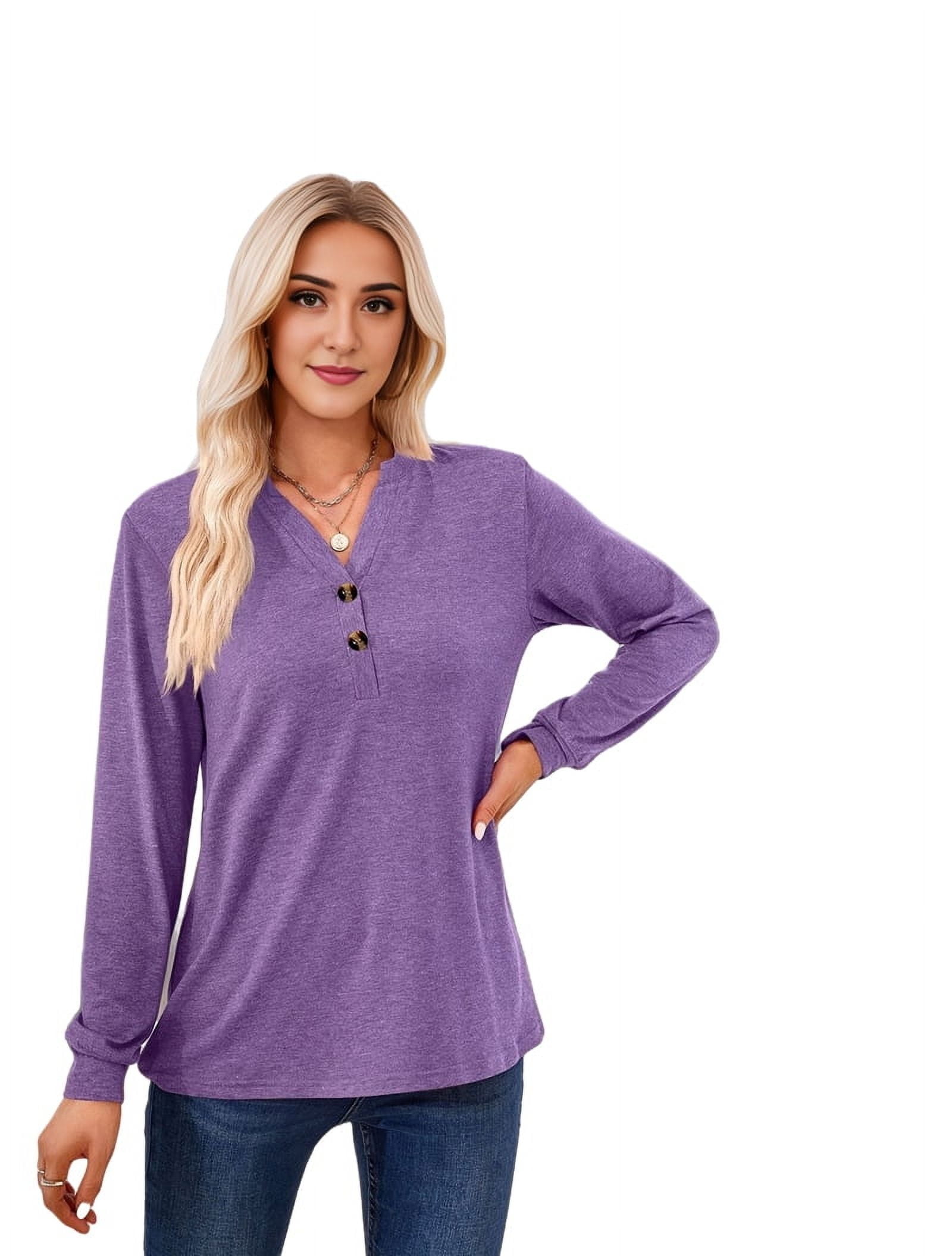 Womens Henley Tops Long Sleeve Shirts Thermal Pullover Casual Loose Fit ...