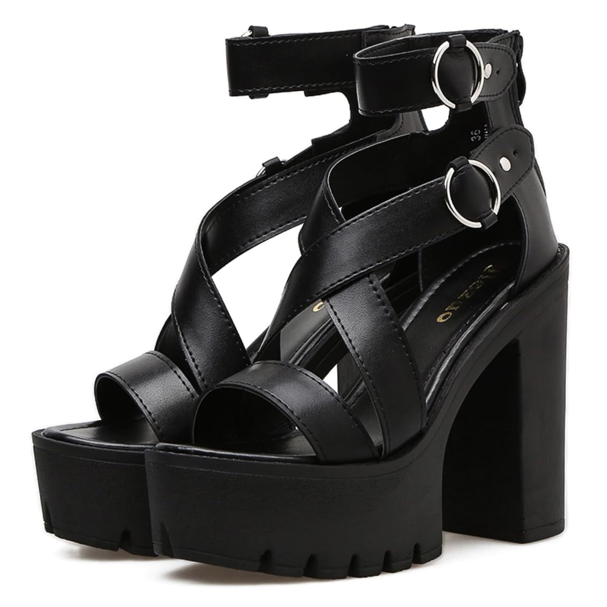 Womens High Chunky Heel Ankle Strap Goth Sandals,Comfort Cutout Open ...