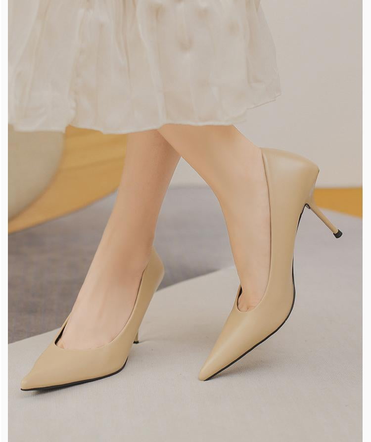 Womens High Heels Solid Work High Heels Pointed Single Women Shoes Toe ...
