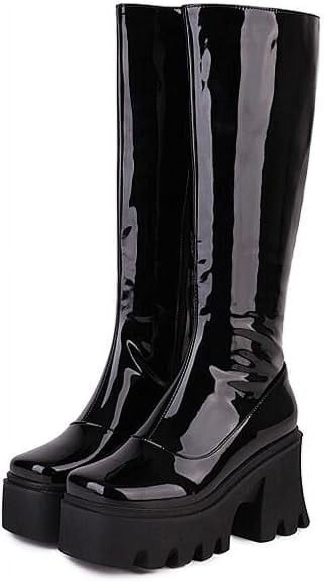 Womens High Platform Calf Wedges Chunky High Heel Round-Toe Side Zip ...