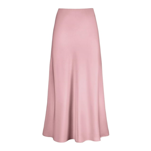 Womens High Waist Skirt Solid Satin Dress Zipper Elegant Skirt Grass