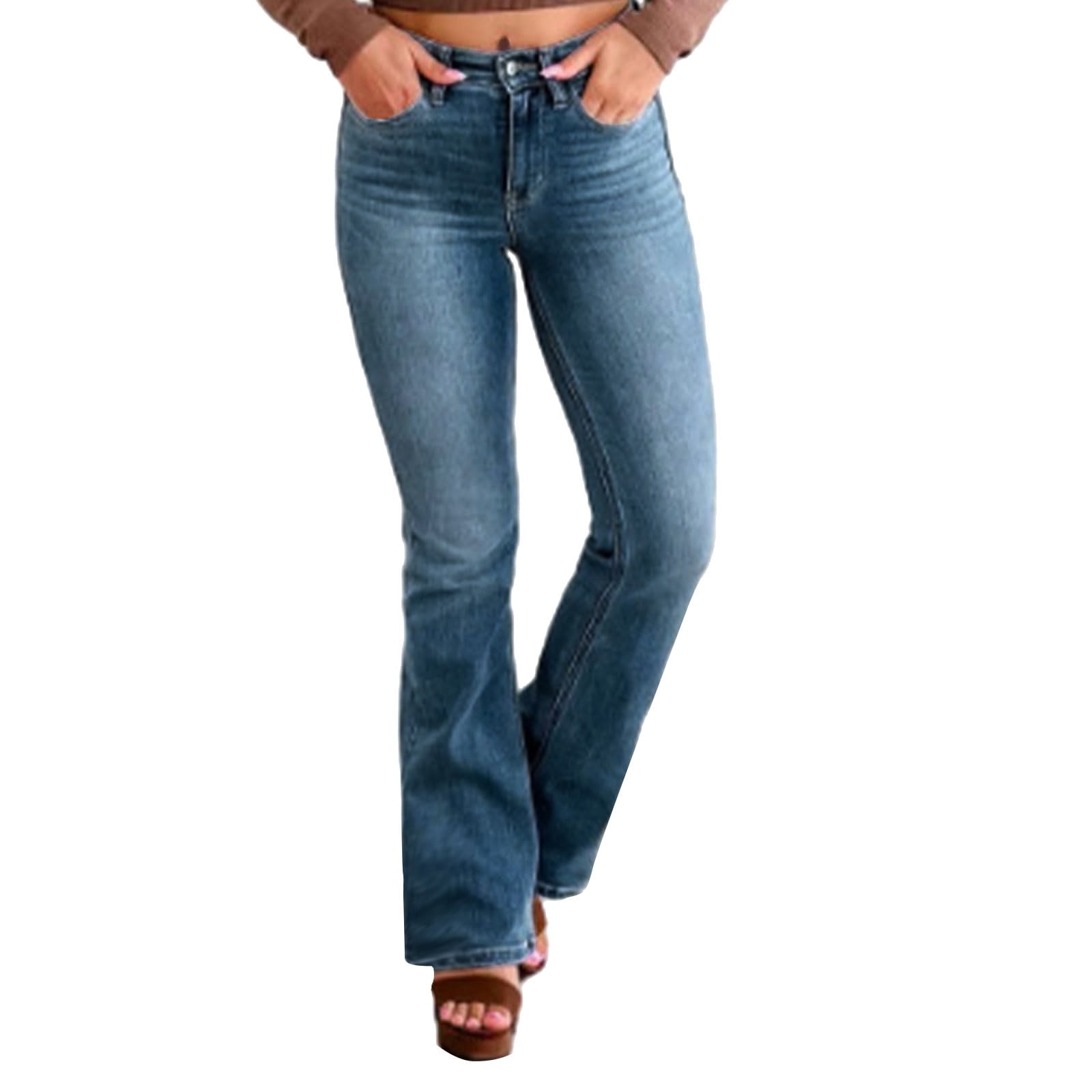Womens High Waist Straight Bootcut Stretchy Jeans Classic denim Pant ...